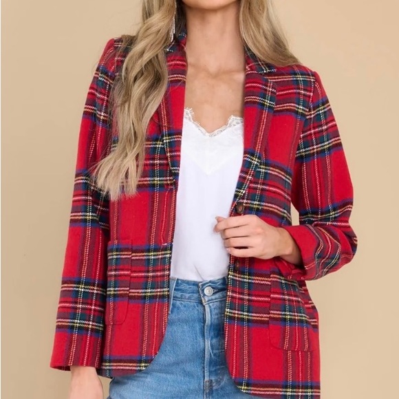 Aura | Jackets & Coats | Plaid Red Blazer | Poshmark